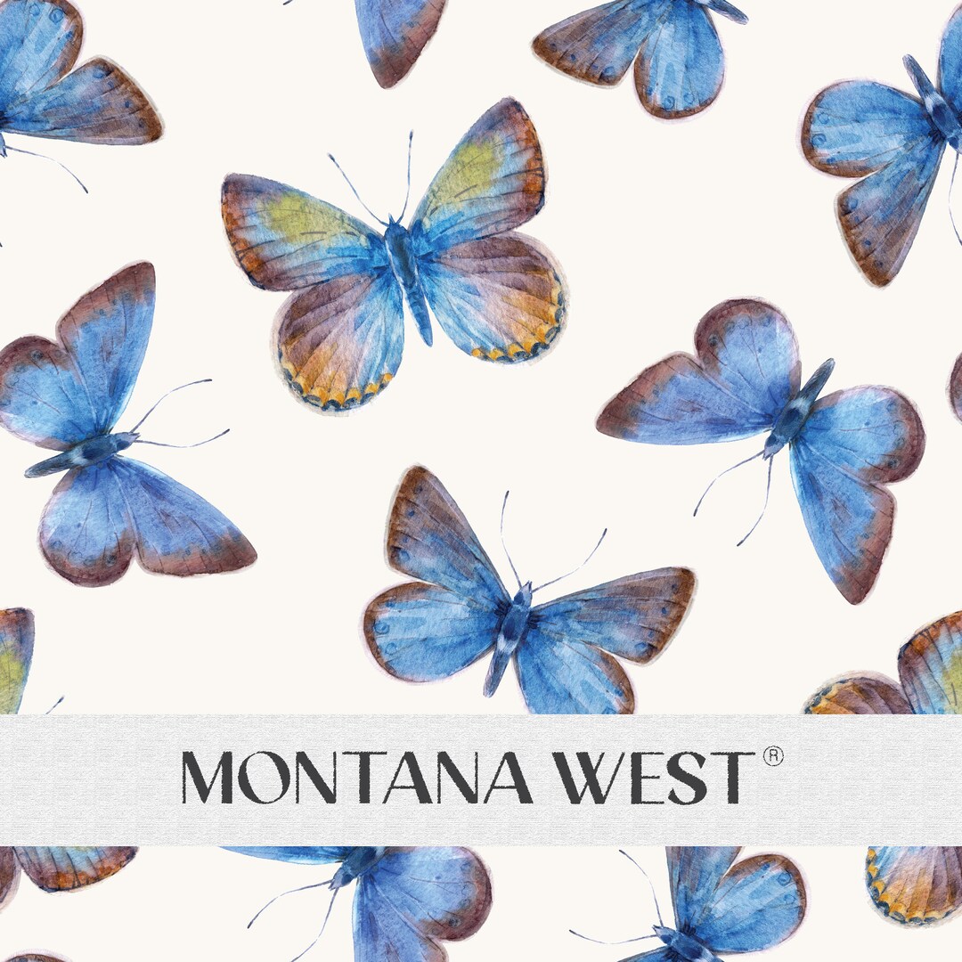Blue Butterflies Seamless Pattern, Digital Watercolor Cute Blue Brown ...