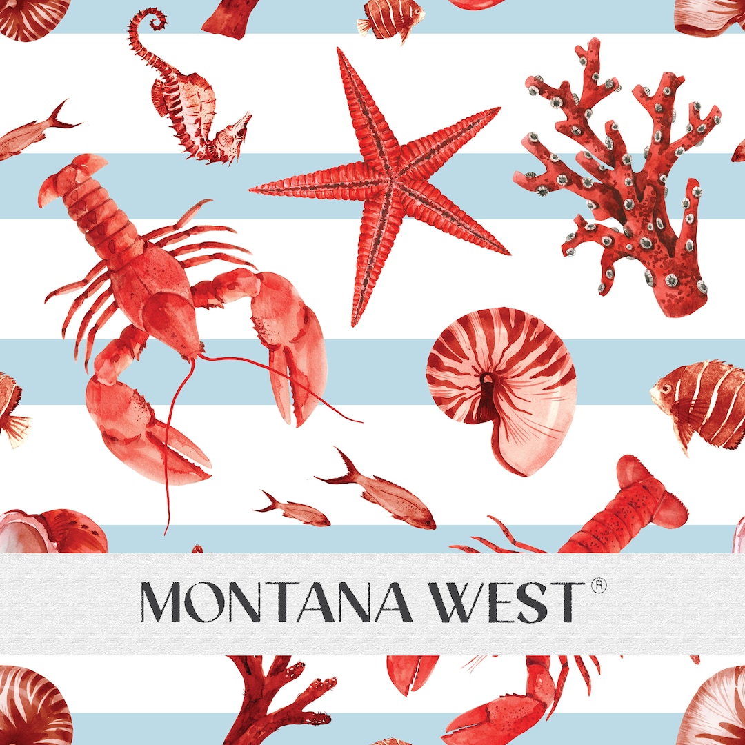 Red Sea Elements Seamless Pattern, Digital Watercolor Nautical Lobster ...