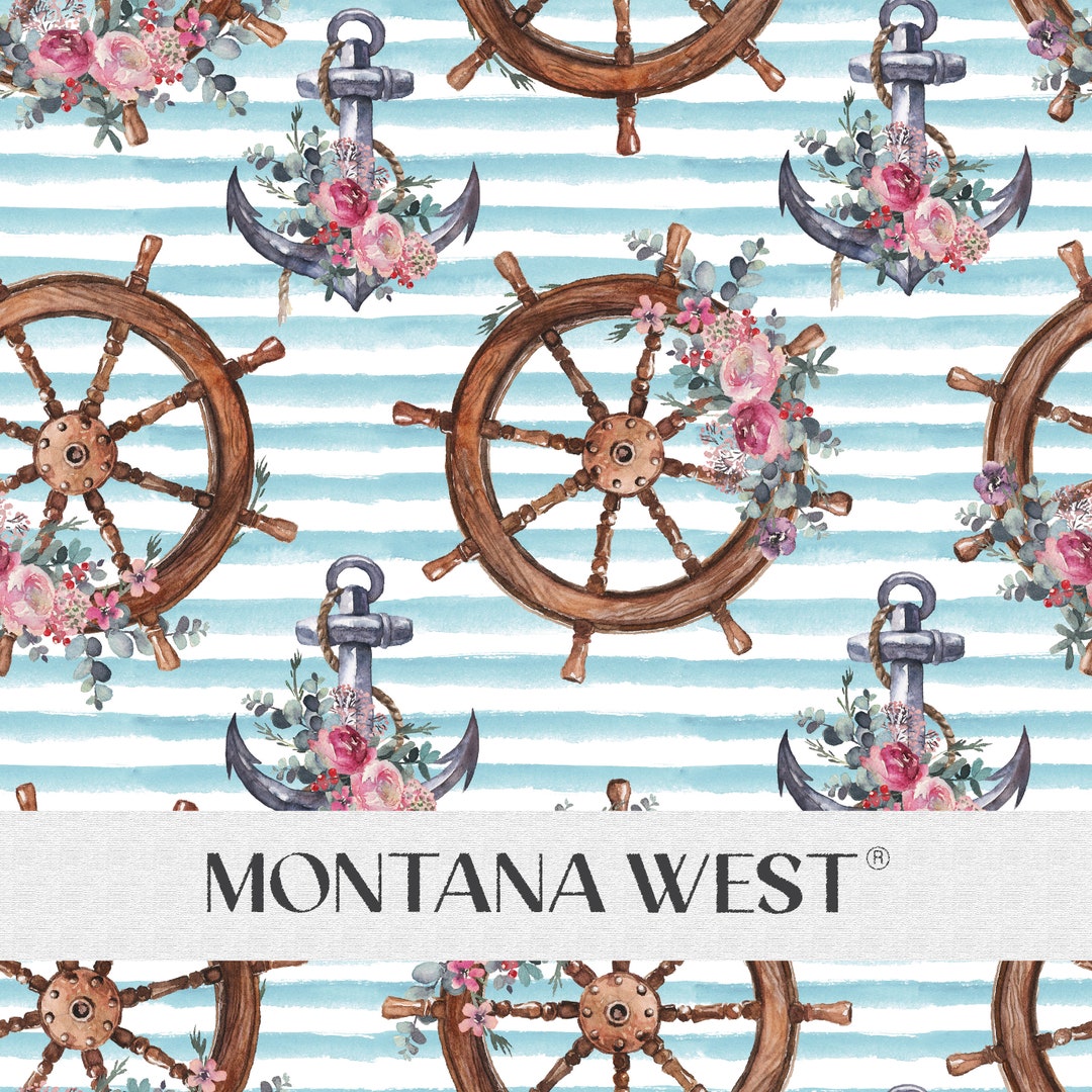 Floral Helms Seamless Pattern, Digital Striped Ship Helm Flowers ...