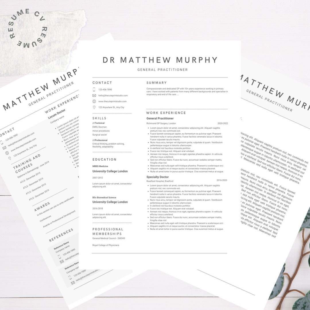 Medical Resume for Healthcare Professionals Customisable Professional ...