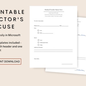 Doctor's Excuse Template Printable Medical Office Form Doctor Note for ...