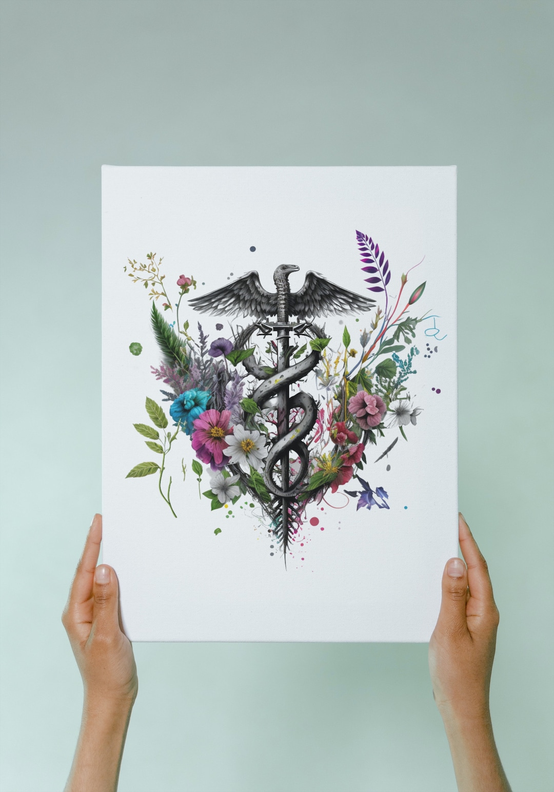 Caduceus Medical Art Print Caduceus Watercolor Symbol Print Doctors ...