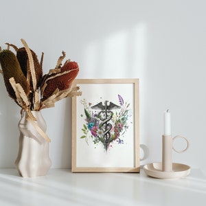 Caduceus Medical Art Print Caduceus Watercolor Symbol Print Doctors ...