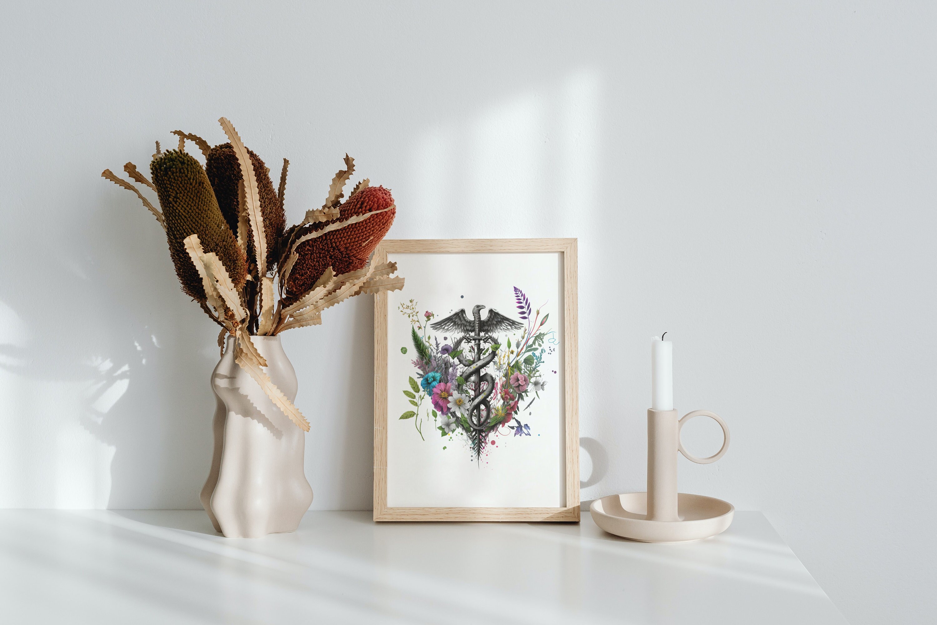 Caduceus Medical Art Print Caduceus Watercolor Symbol Print Doctors ...