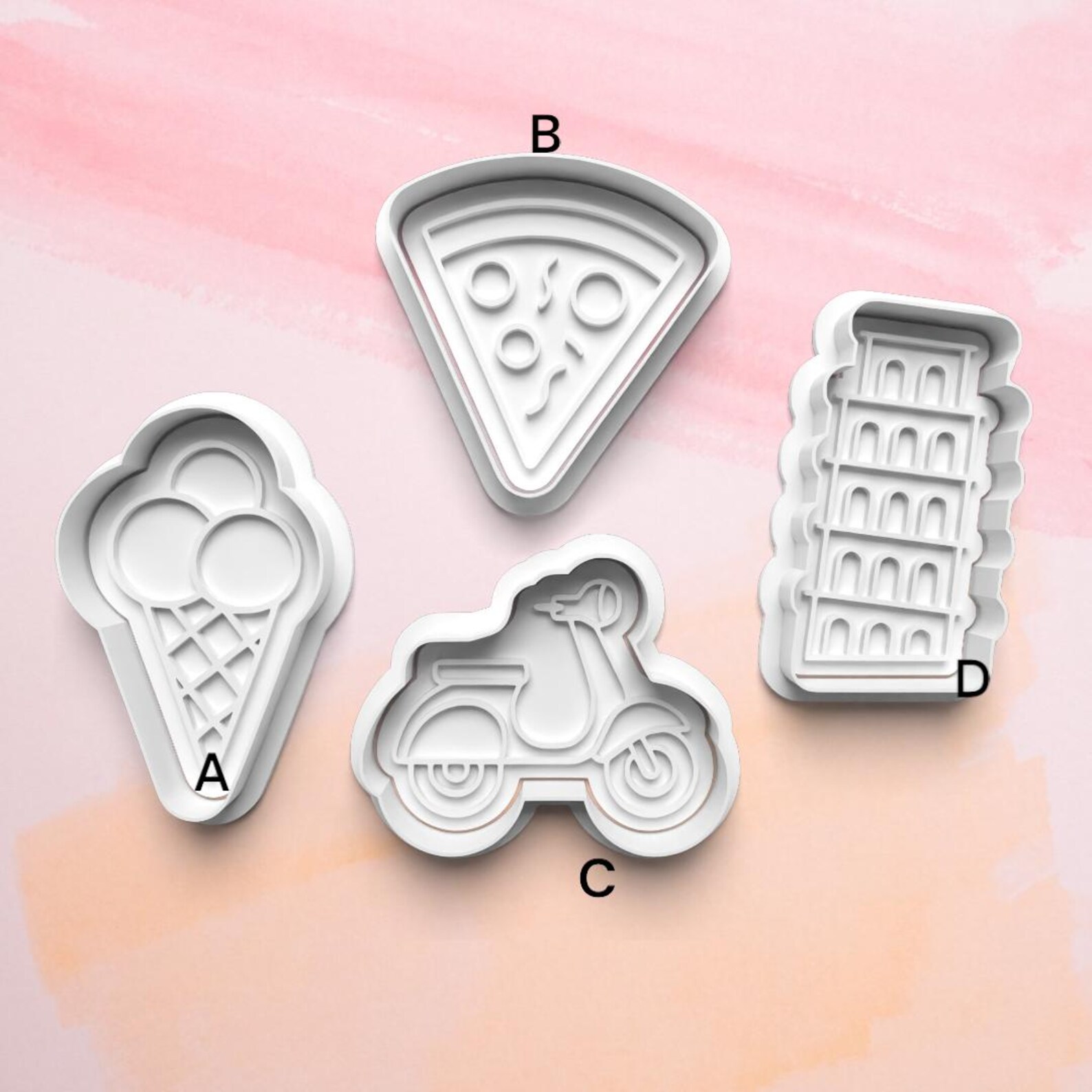 Italy Theme Cookie Cutter Set: Pizza, Scooter, Leaning Tower (3D ...