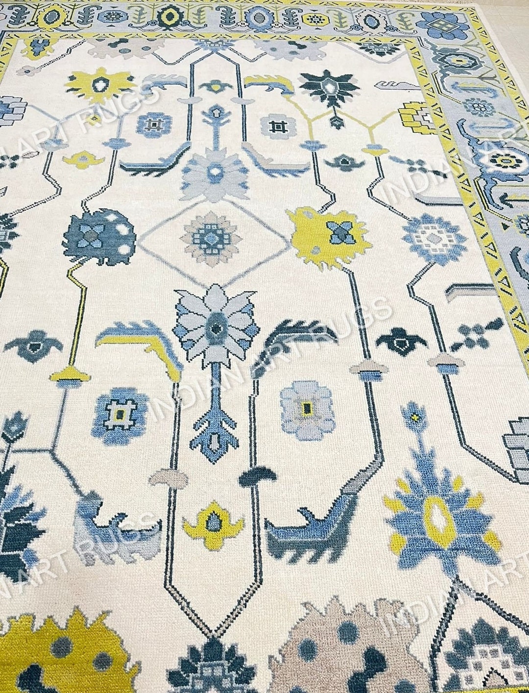 Cream Blue 8x10 Hand Knotted Made to Order in Any Size - Etsy