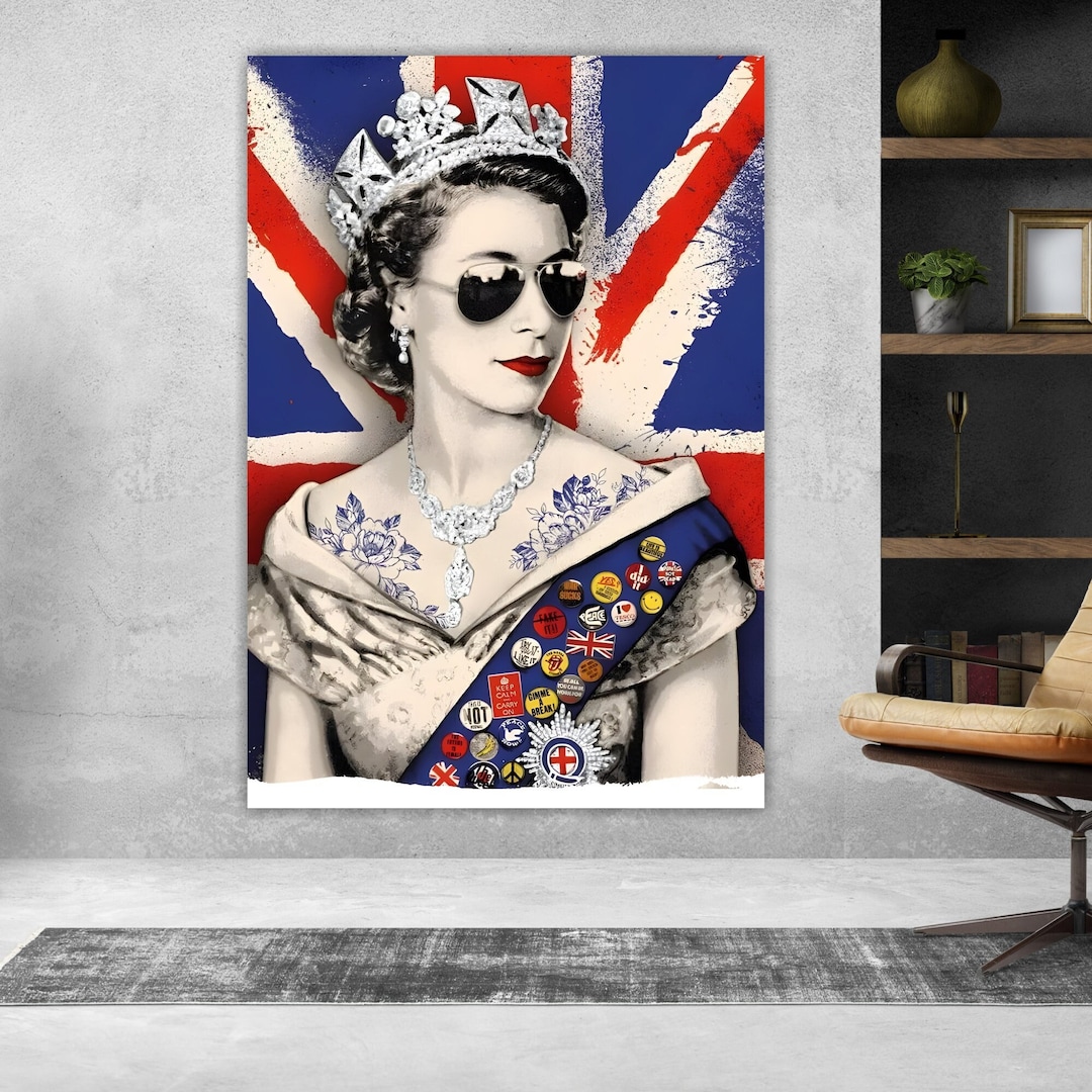 Banksy Queen Elizabeth UK FLAG Modern Canvas: Banksy Style Graffiti Pop ...