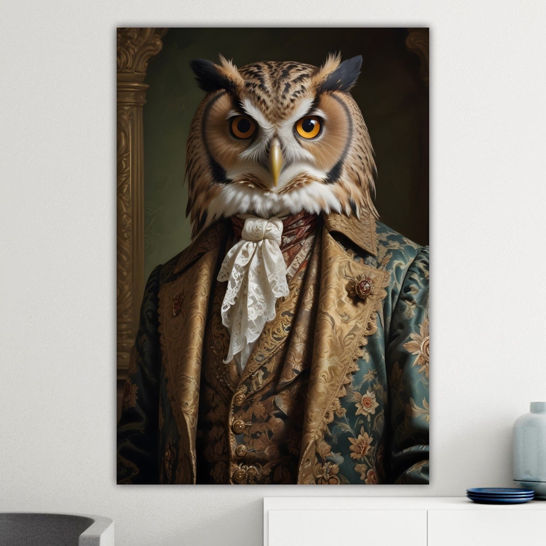 Poster or Modern Canvas Painting, the Owl Anacleto, Animal Nobility ...