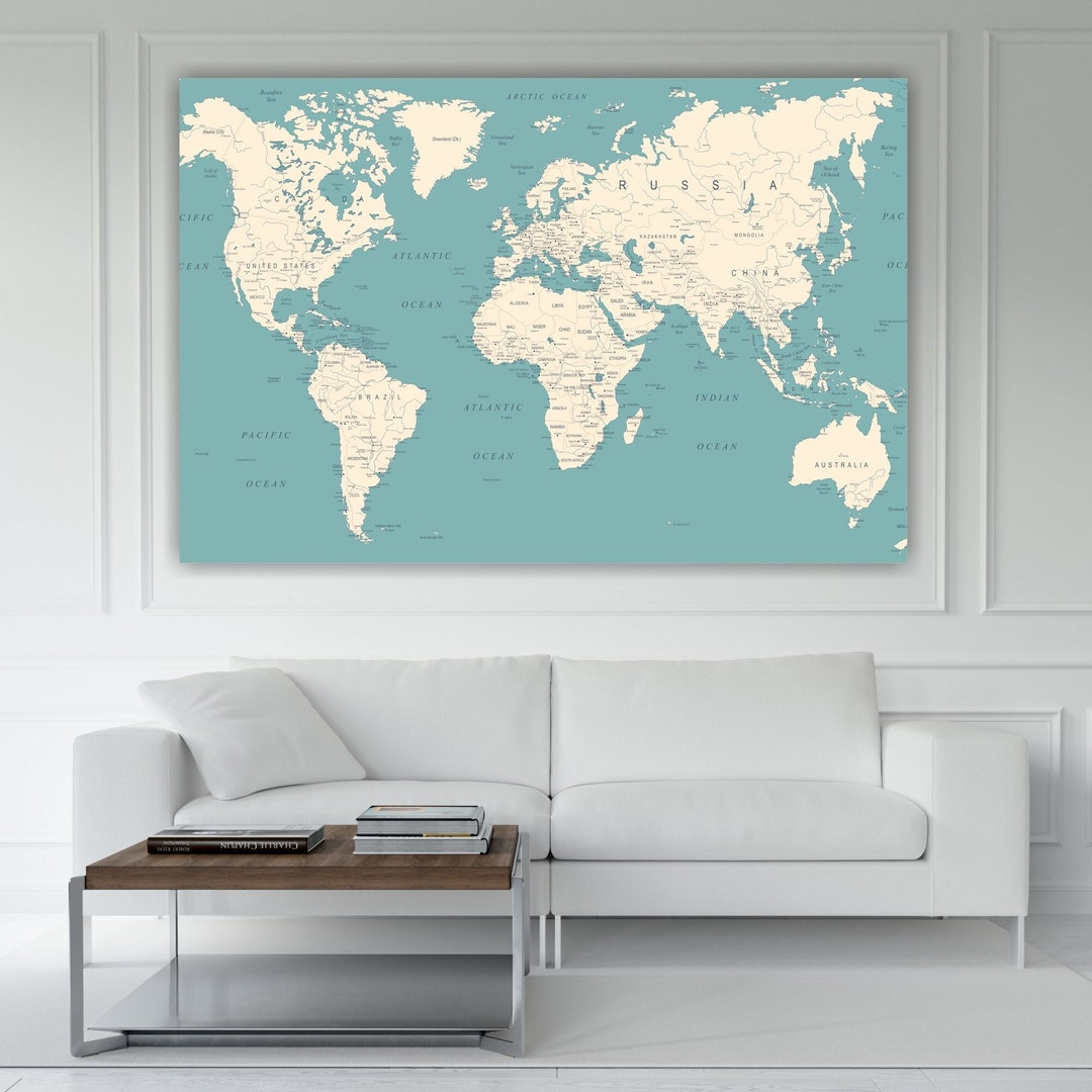 Large High Resolution World Map Poster or Wall Art, Canvas Print, Home ...