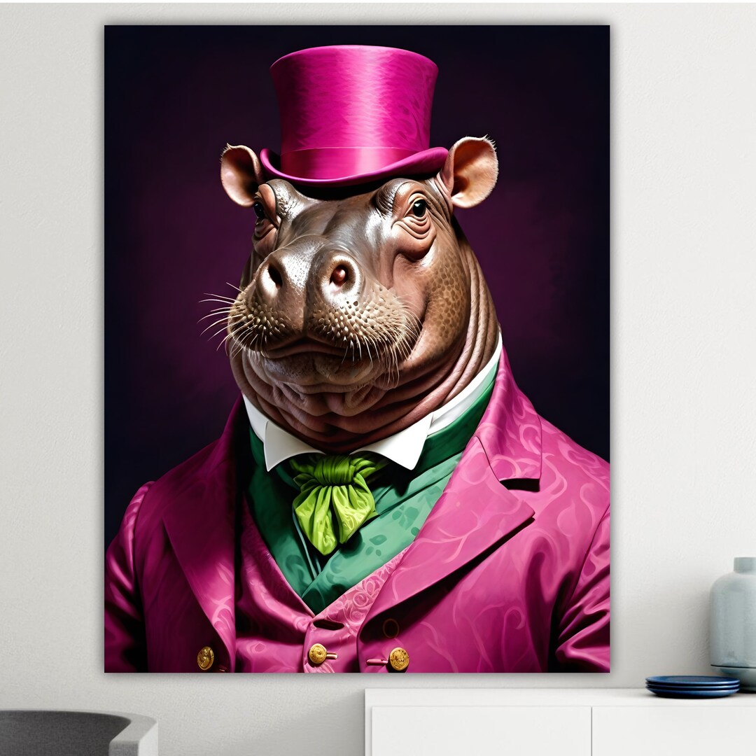 Hippopotamus, Animal Nobility, Large Colorful Poster or Canvas Painting ...