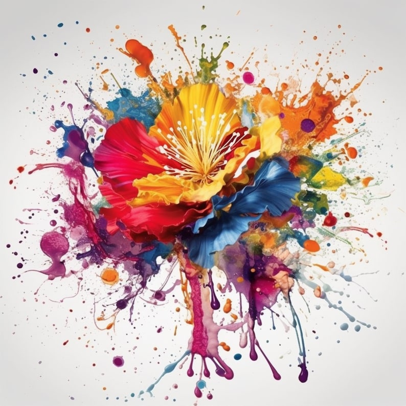 Blooming Chaos: Splatter-style Blossom (digital Art) - Etsy