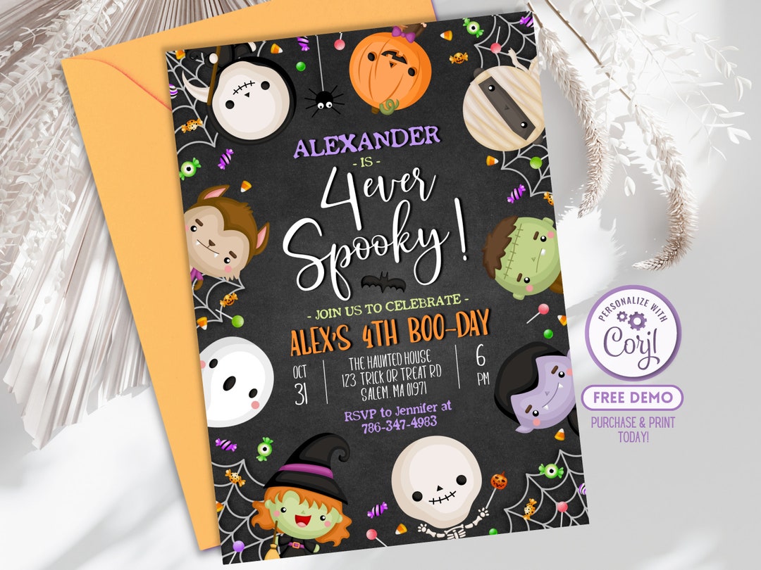 Four Ever Spooky Halloween Invitation 4th Birthday Party 4ever Spooky ...
