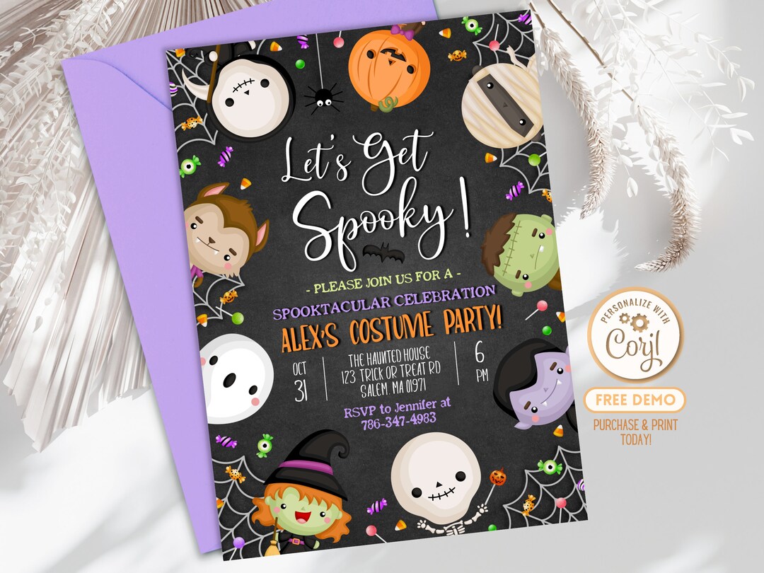 Editable Let’s Get Spooky Halloween Costume Party Invitation Spooky ...