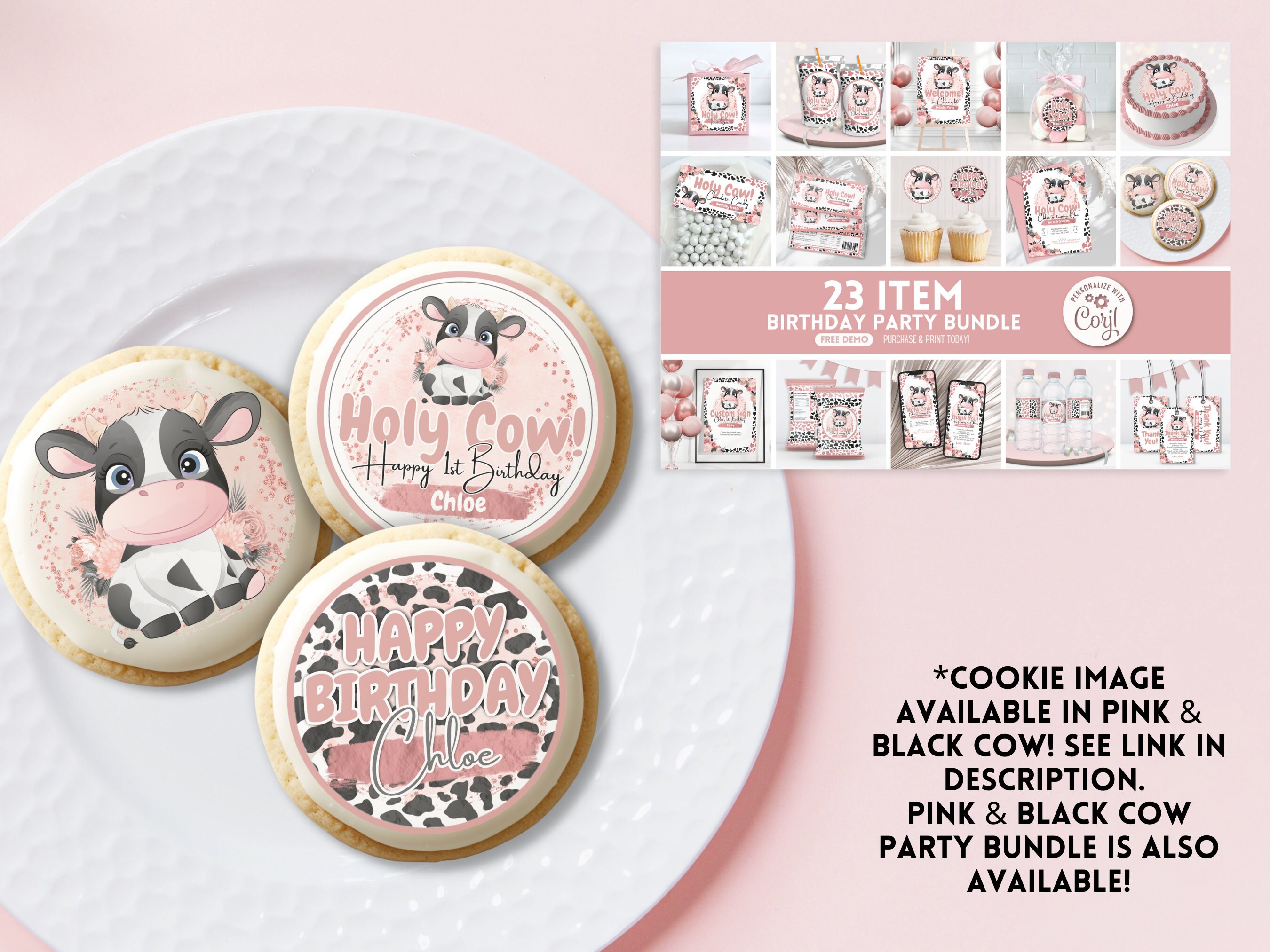 Editable Pink Cow Cookie Image Holy Cow Cookies Cow Cookie Template for ...