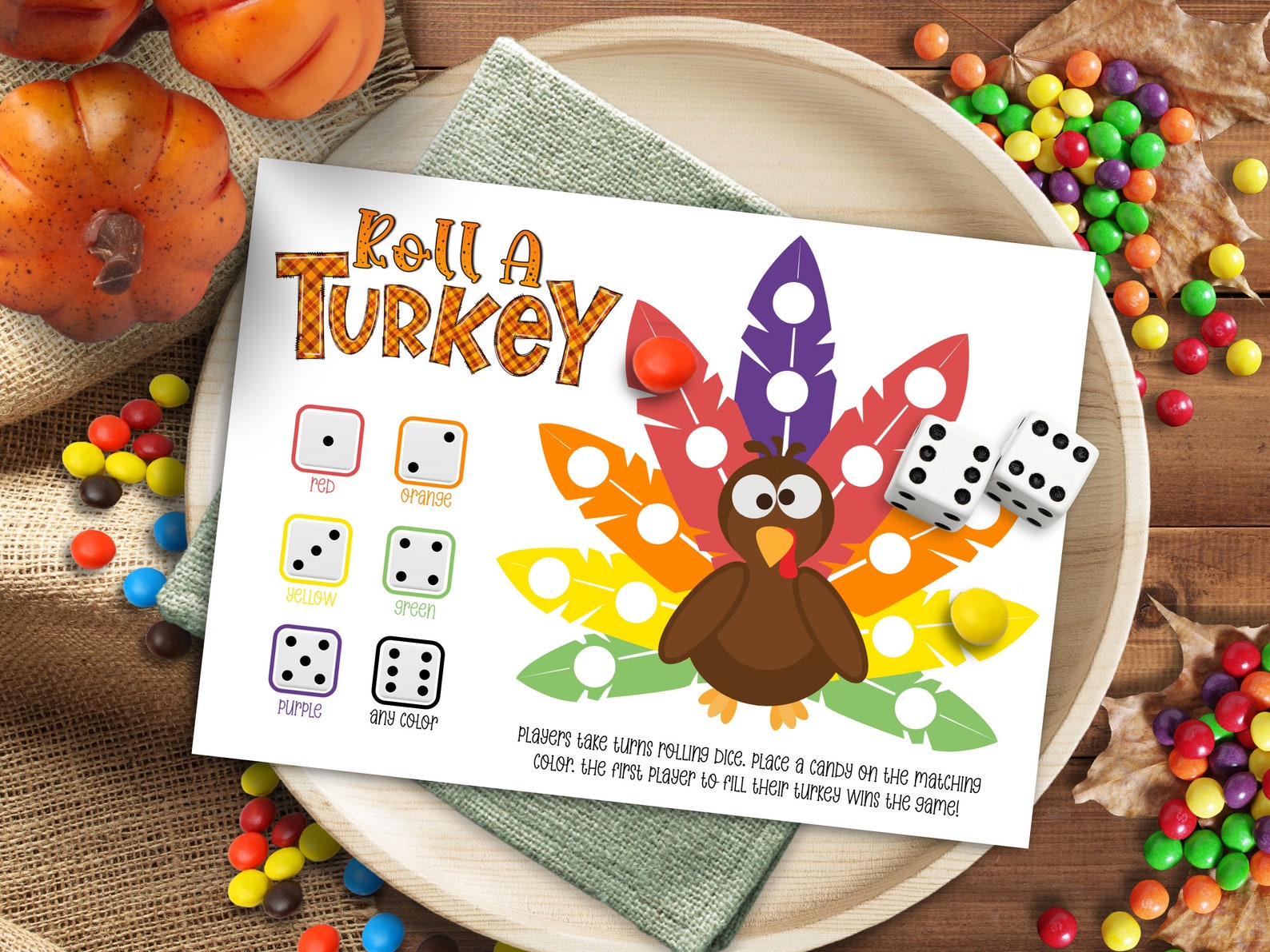 Roll A Turkey Dice Game Printable Thanksgiving Game Fall Activity for ...