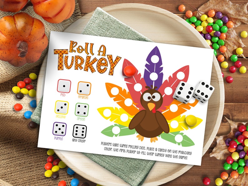 Roll A Turkey Dice Game Printable Thanksgiving Game Fall Activity for ...