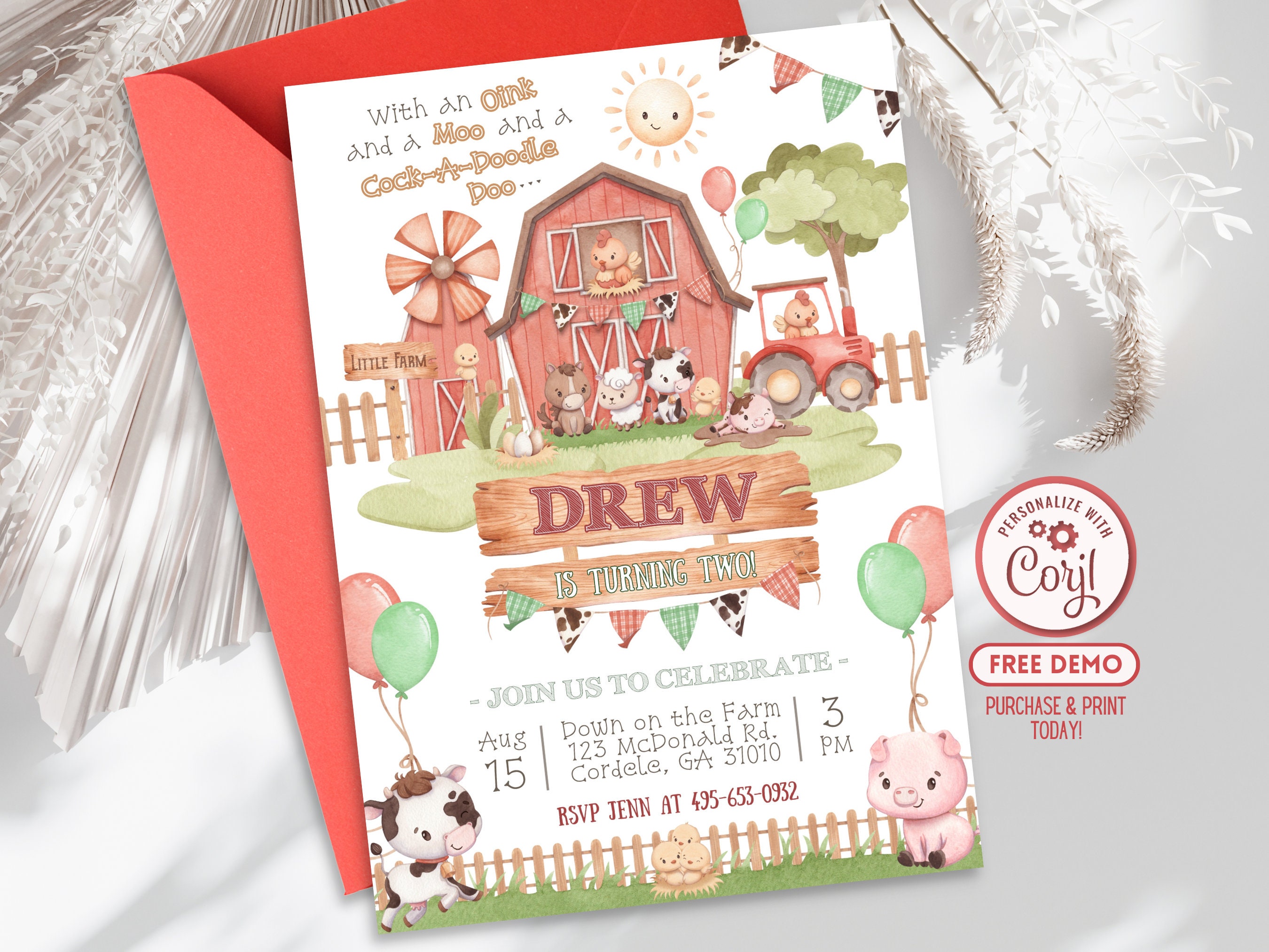 Farm Birthday Party Invitation Template Farm Animals Birthday - Etsy