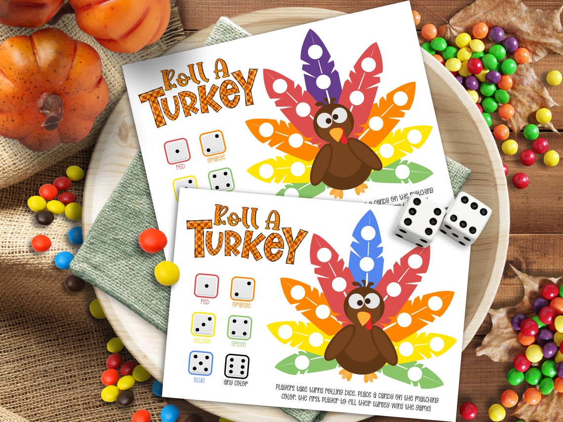 Roll A Turkey Dice Game Printable Thanksgiving Game Fall Activity for ...