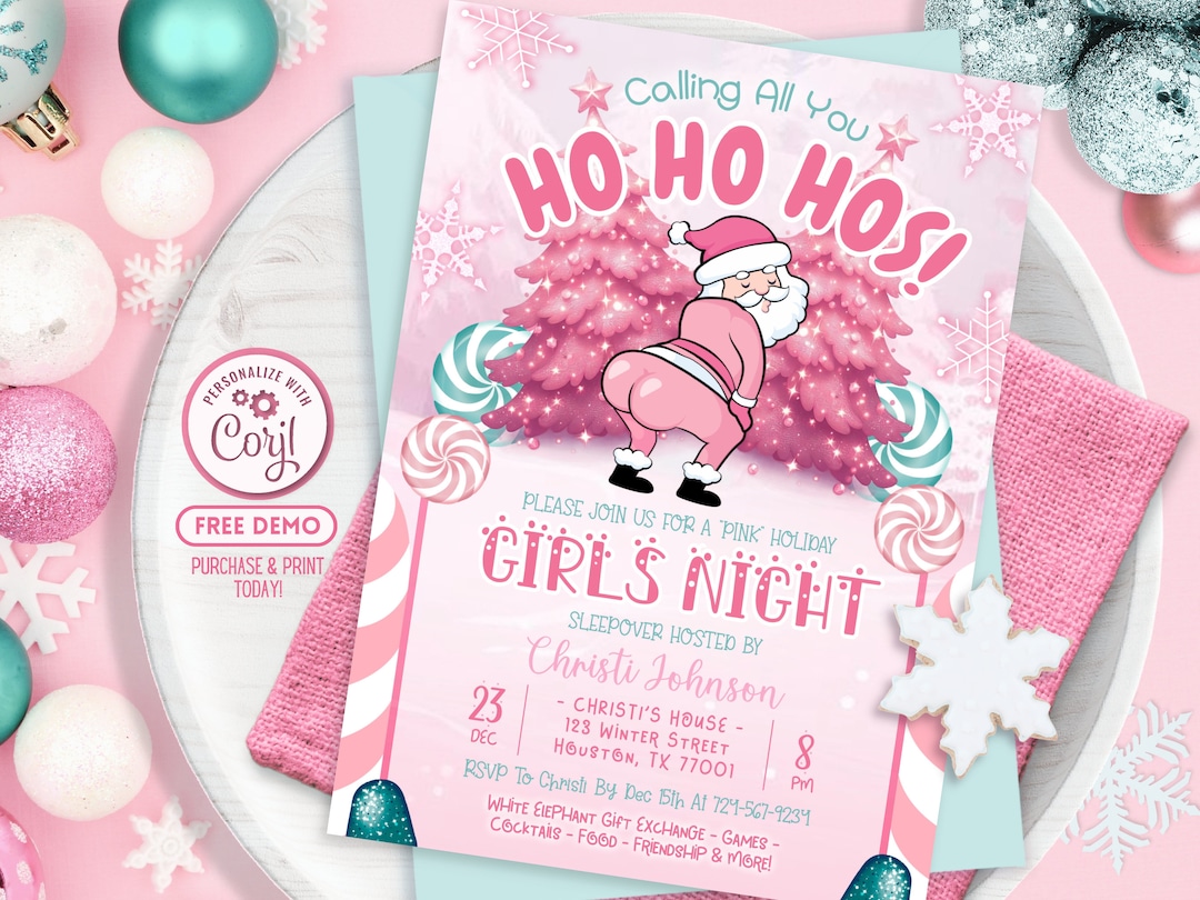 Pink Christmas Party Invite Calling All You Ho Ho Hos Invitation Xmas ...