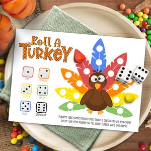 Roll A Turkey Dice Game Printable Thanksgiving Game Fall Activity for ...