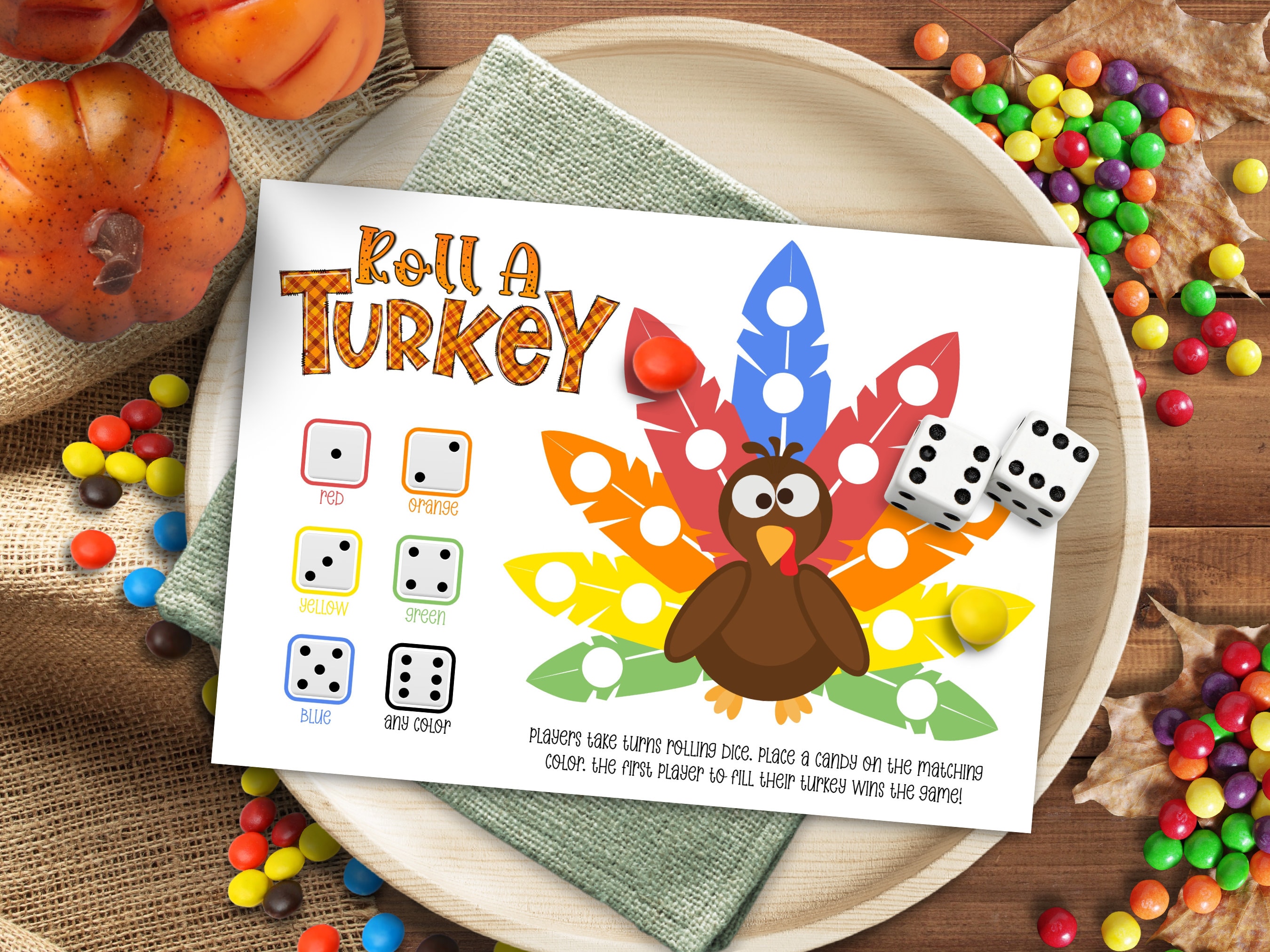 Roll A Turkey Dice Game Printable Thanksgiving Game Fall Activity for ...