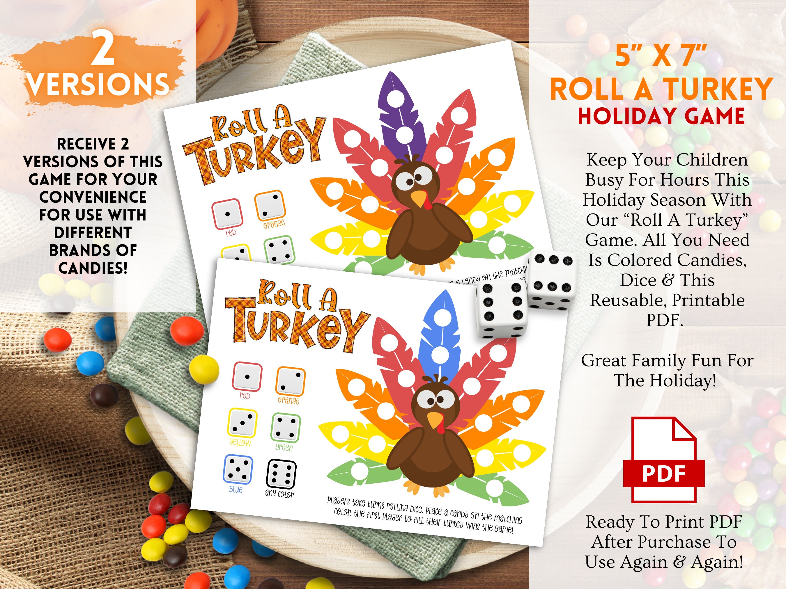 Roll A Turkey Dice Game Printable Thanksgiving Game Fall Activity for ...