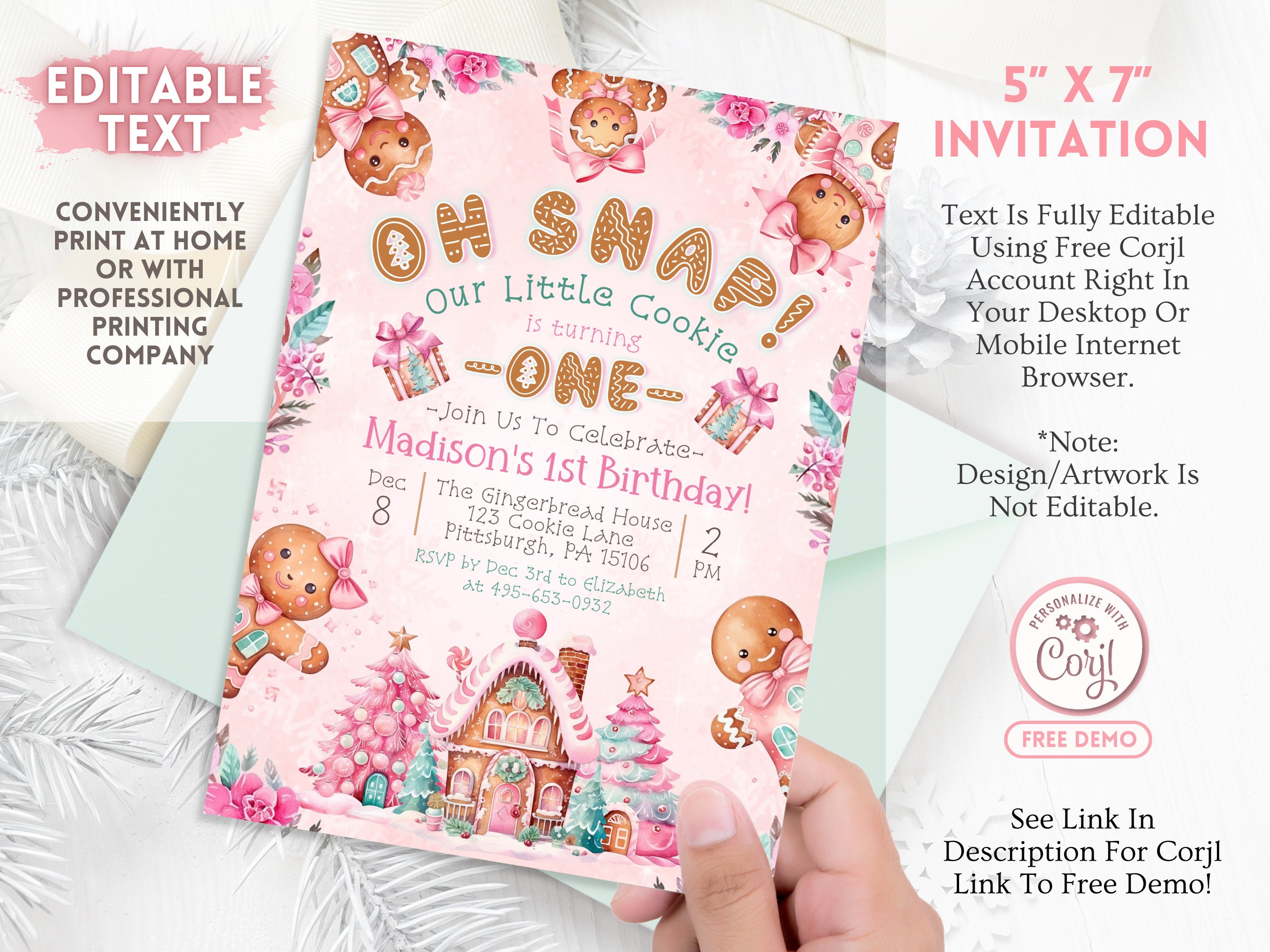 Editable Christmas Gingerbread House Decorating Party Invitation Xmas ...