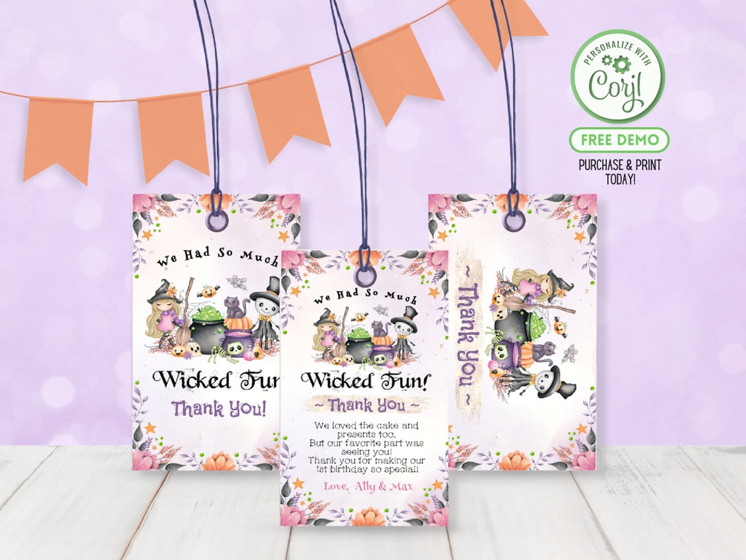 Editable Witch Birthday Tag Set Party Favor Tags Thank You Hang Tags ...