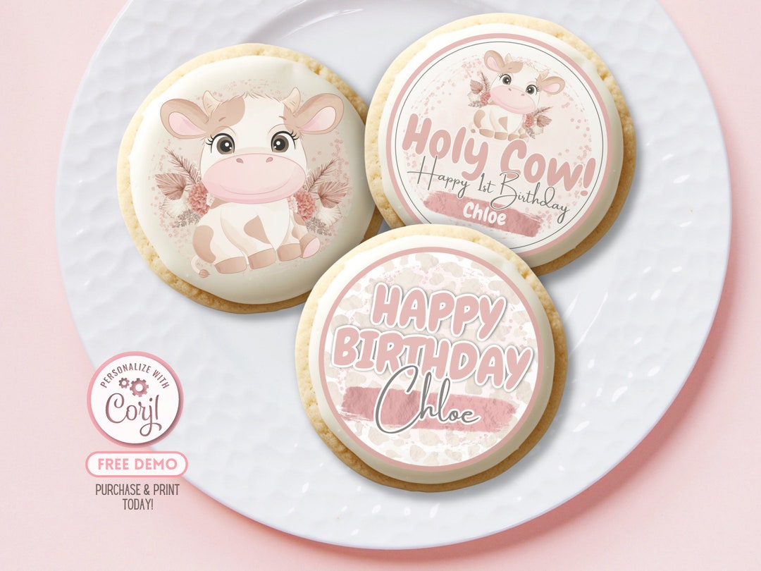 Editable Pink Cow Cookie Image Holy Cow Cookies Cow Cookie Template for ...