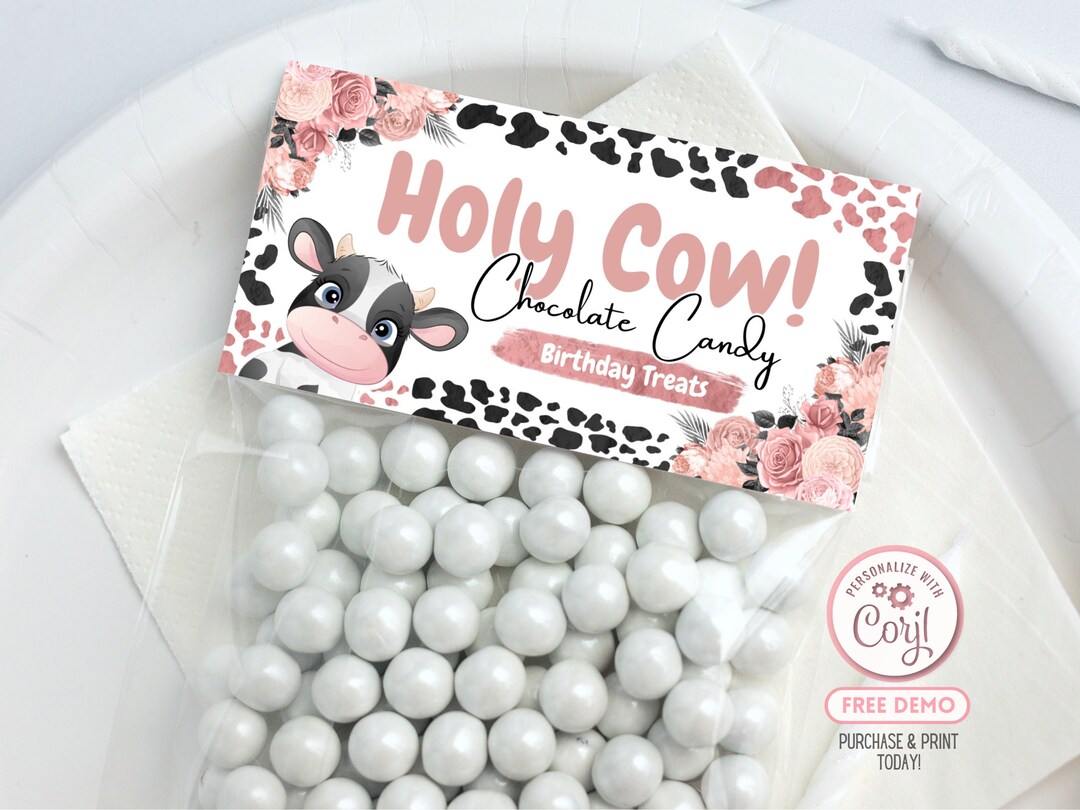 Printable Holy Cow Birthday Treat Fold Over Label Cow Print Party Favor ...