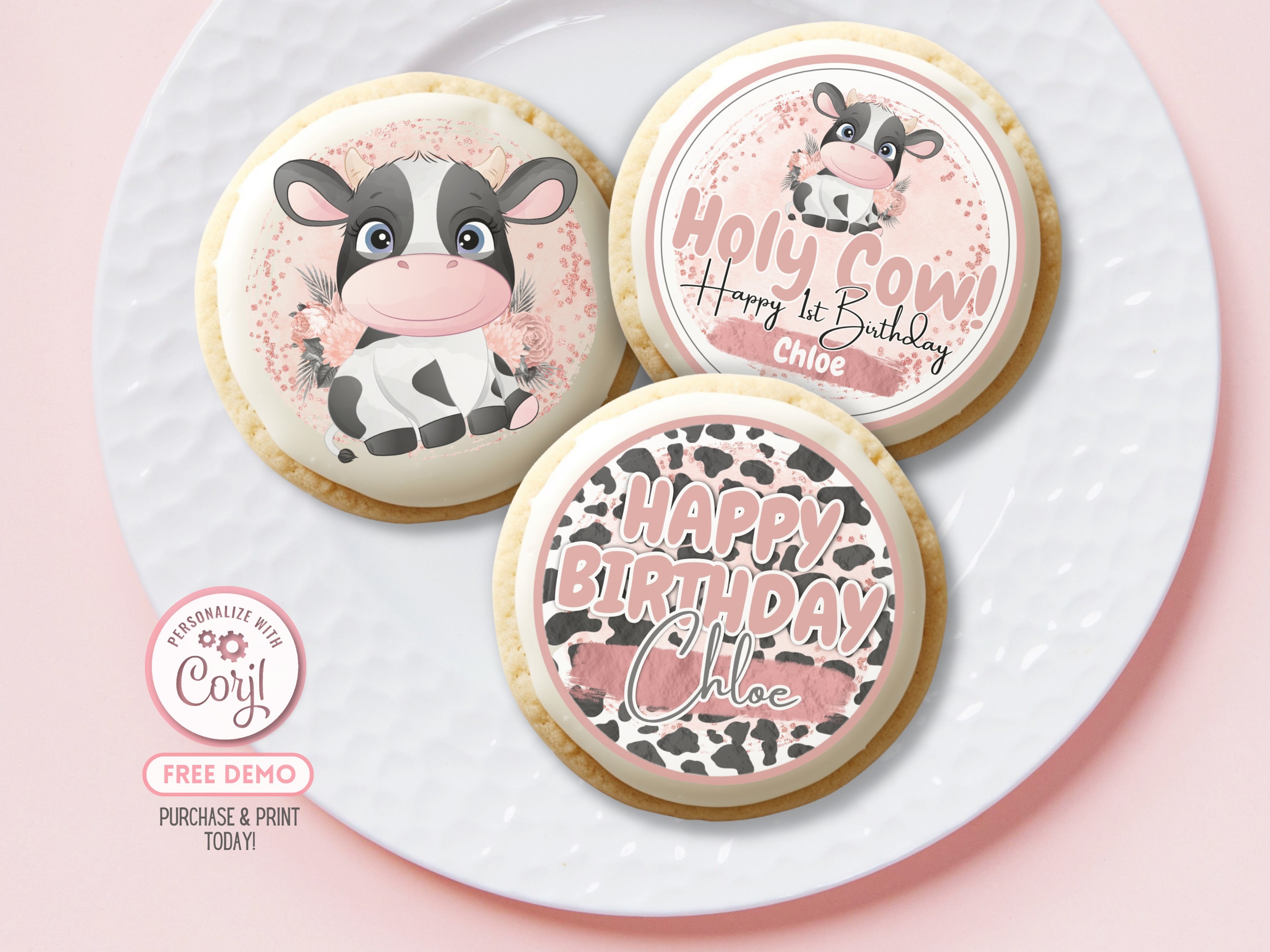 Editable Pink Cow Cookie Image Holy Cow Cookies Cow Cookie Template for ...