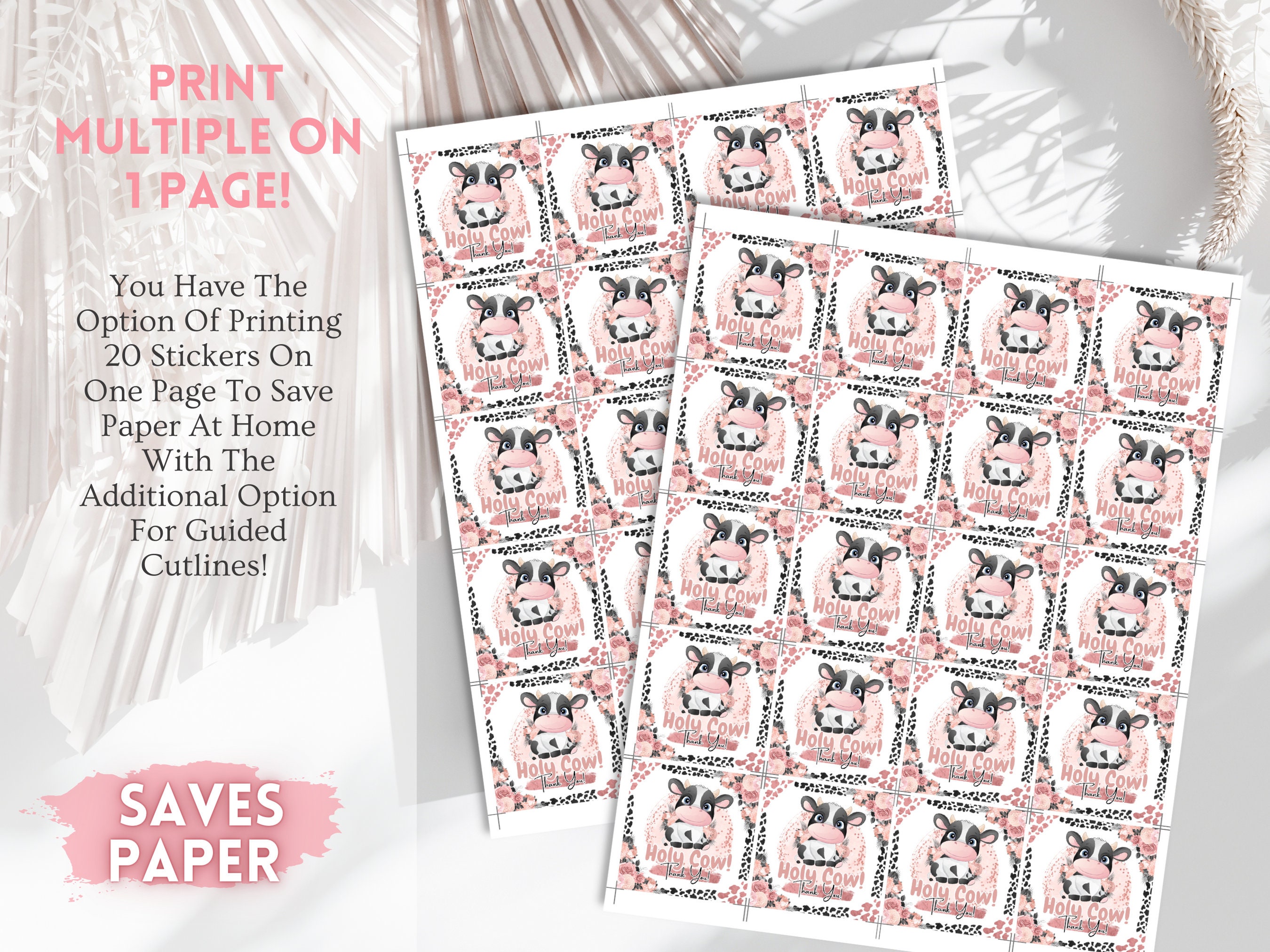 Editable Pink Cow Sticker Party Favor Sticker Party Box Label Holy Cow ...