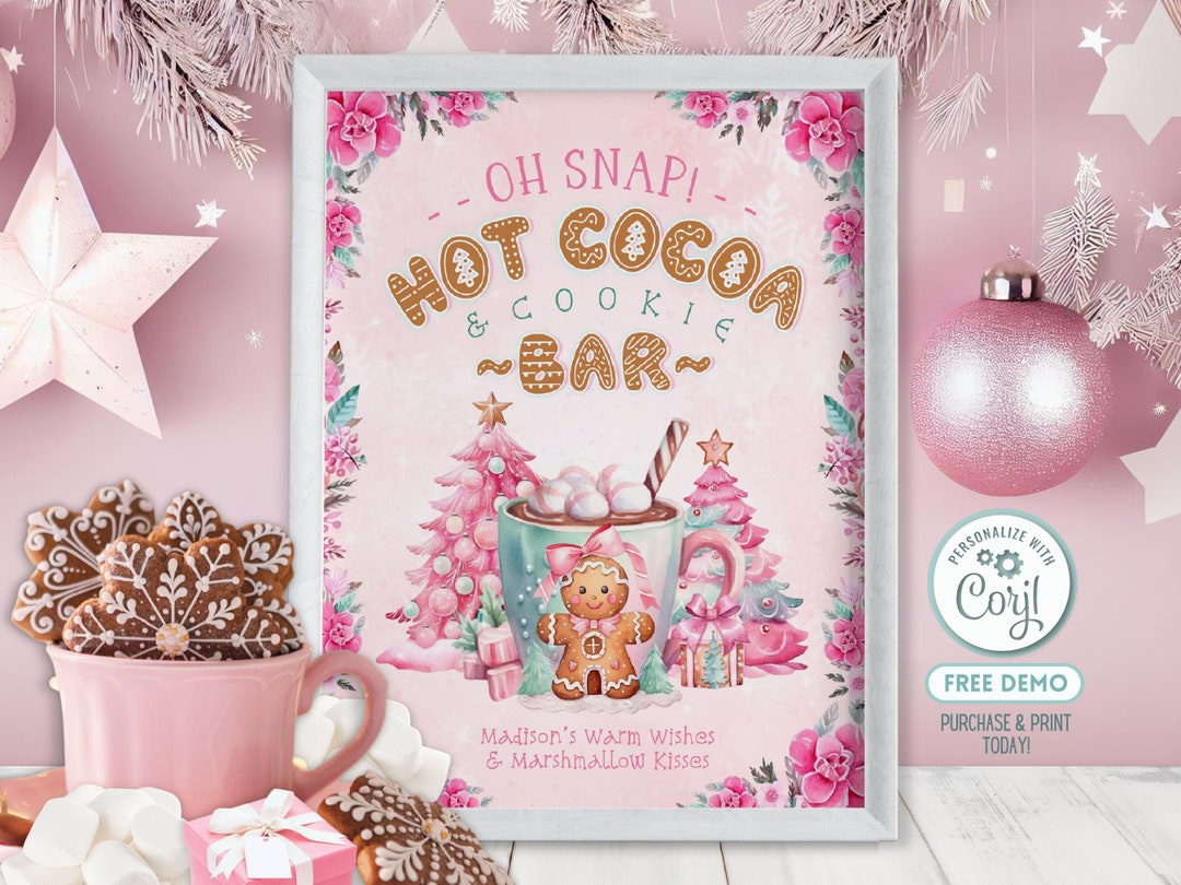 Editable Hot Cocoa Sign Gingerbread Birthday Bar Sign Hot Chocolate Bar ...