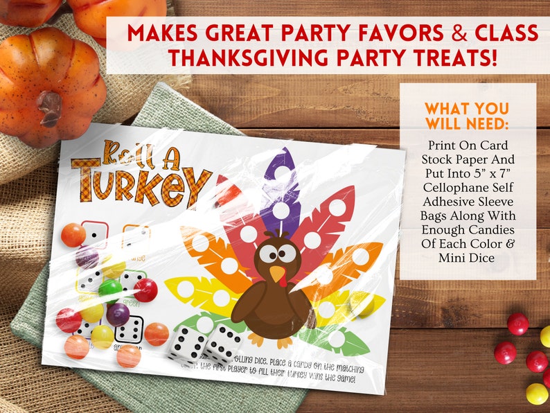 Roll A Turkey Dice Game Printable Thanksgiving Game Fall Activity for ...