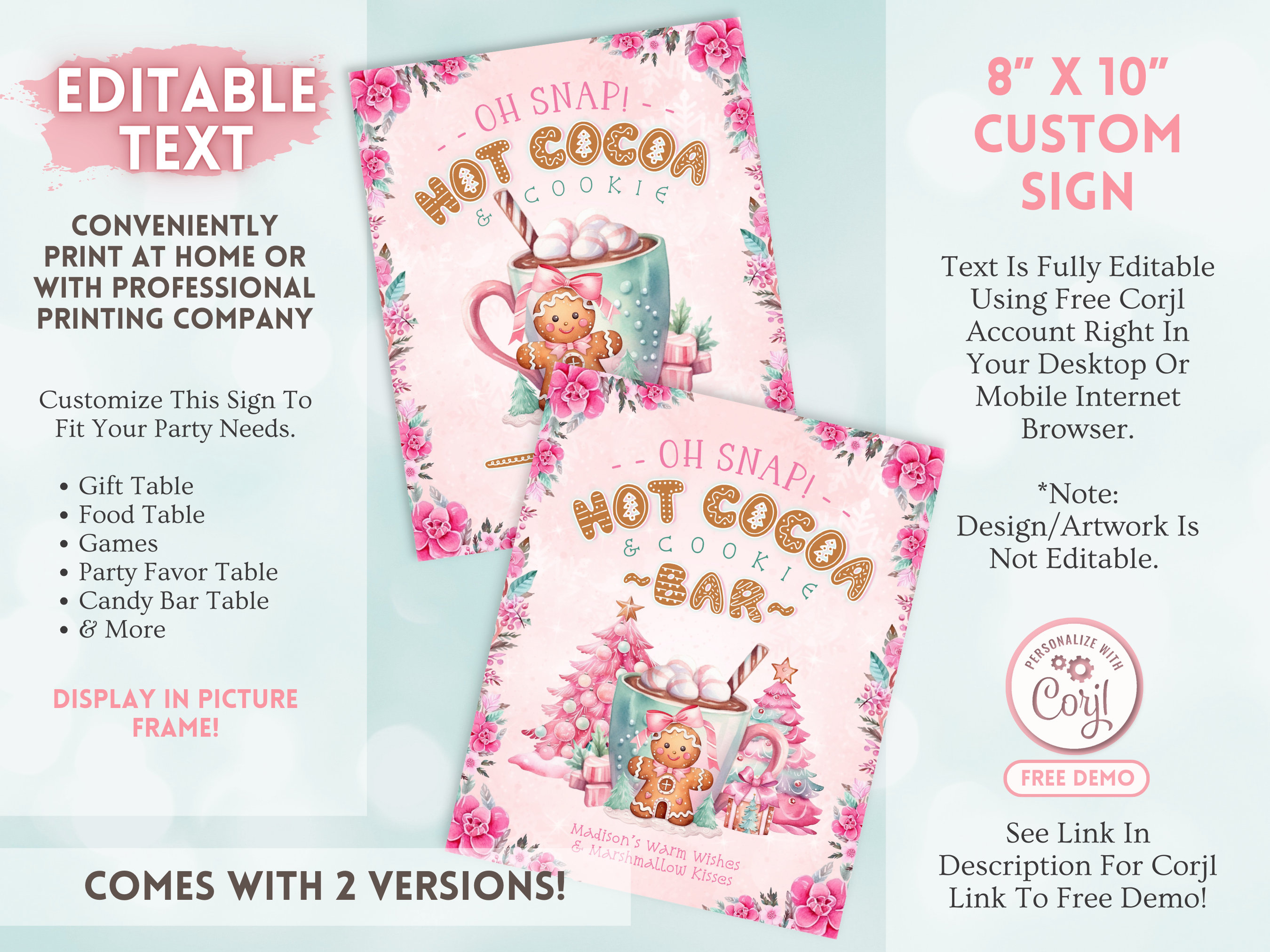 Editable Hot Cocoa Sign Gingerbread Birthday Bar Sign Hot Chocolate Bar ...