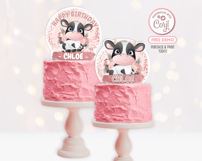 Cow Cake Topper, Pink Cow Birthday Cake Topper, Holy Cow I'm One Party ...