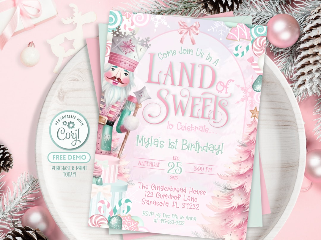 Pink Nutcracker Birthday Christmas Invitation Holiday Party Invite for ...