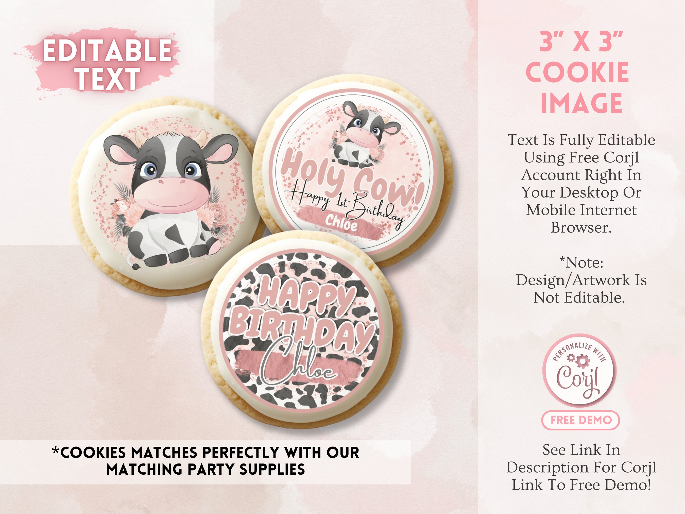Editable Pink Cow Cookie Image Holy Cow Cookies Cow Cookie Template for ...