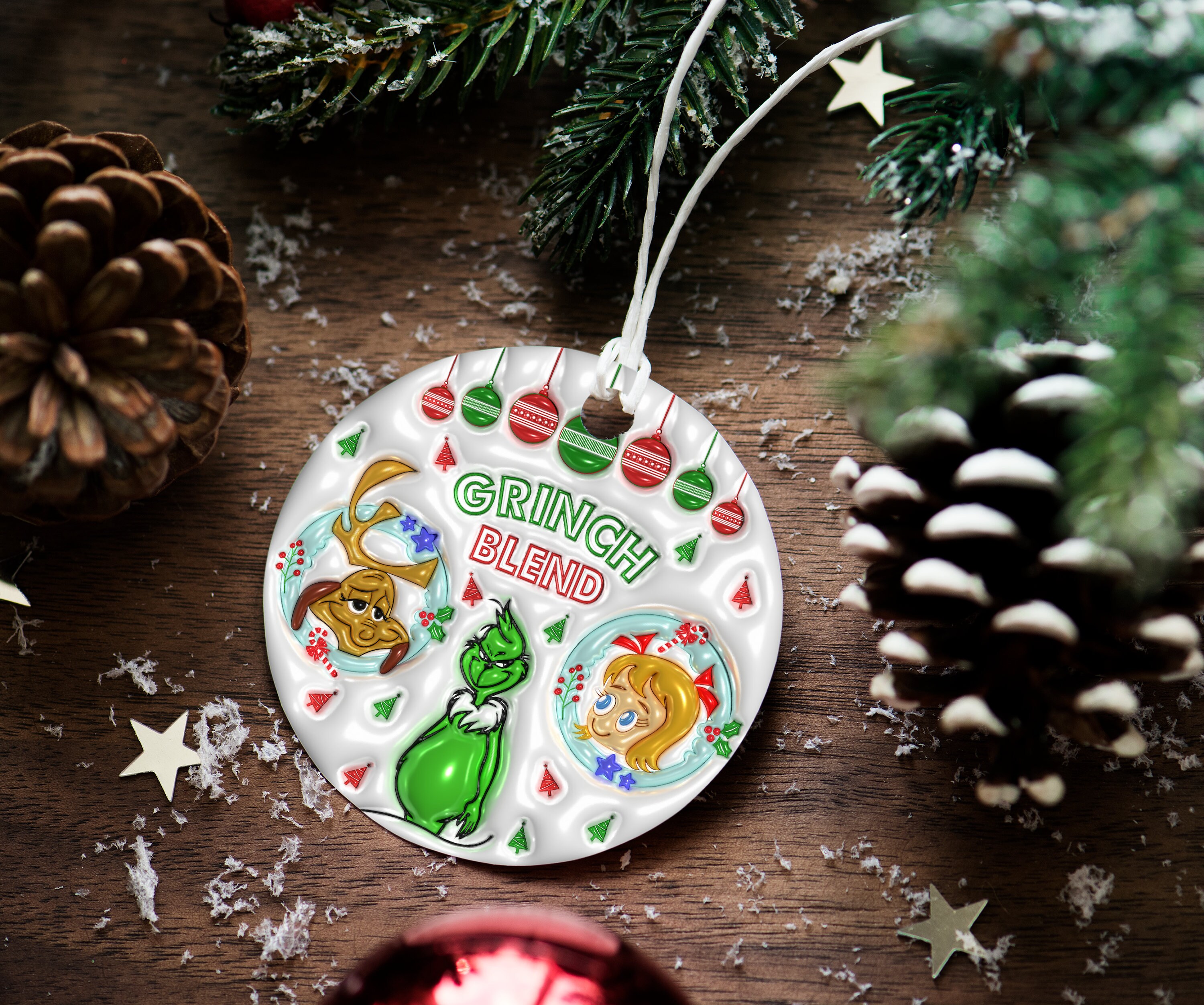 3D Inflated Grinch Blend Ornament Design, Ornament Sublimation Design ...