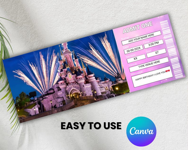 Editable Disneyland Paris Boarding Pass Ticket Template, Surprise ...