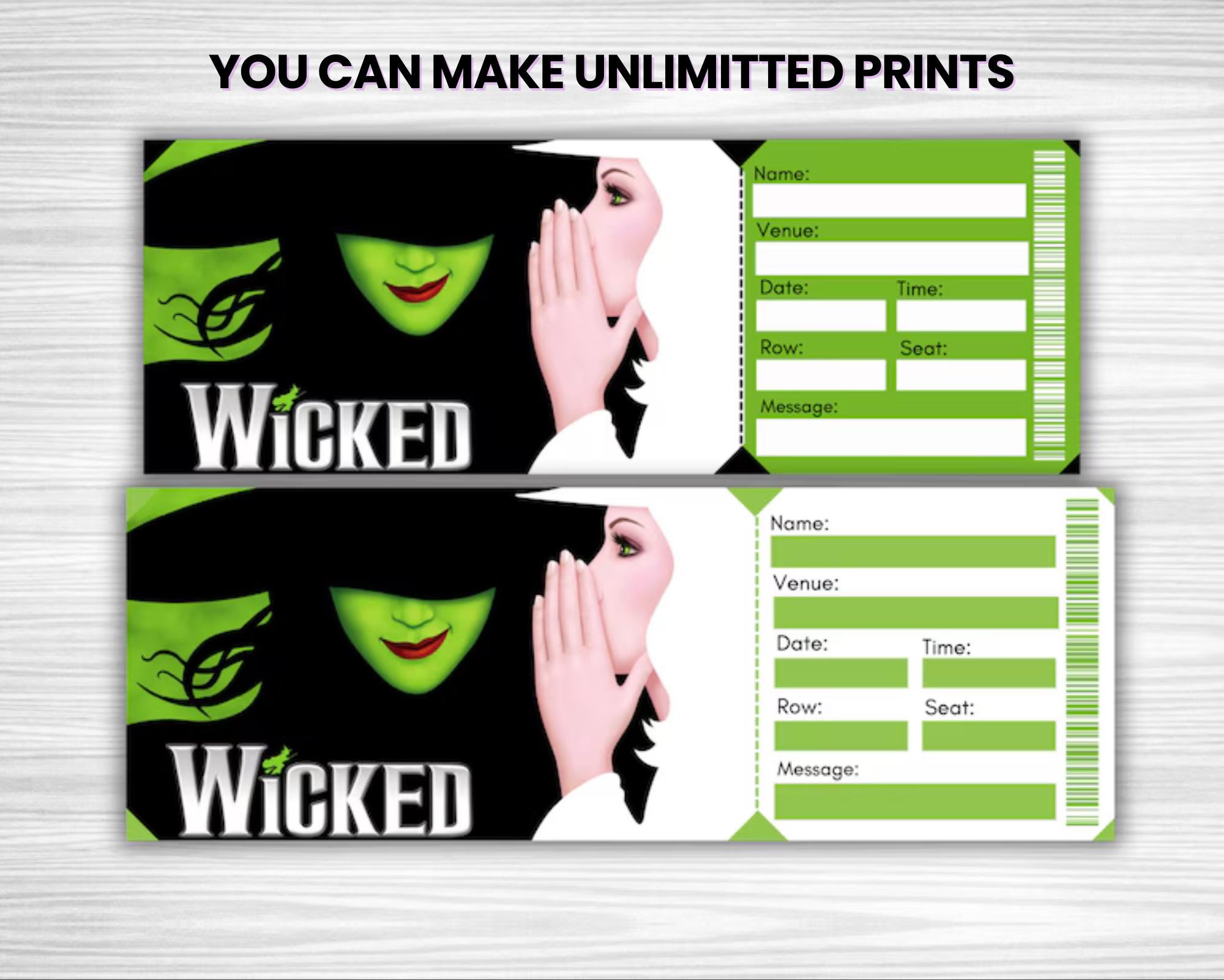 Printable Wicked Broadway Surprise Ticket, Musical Ticket, Musical ...