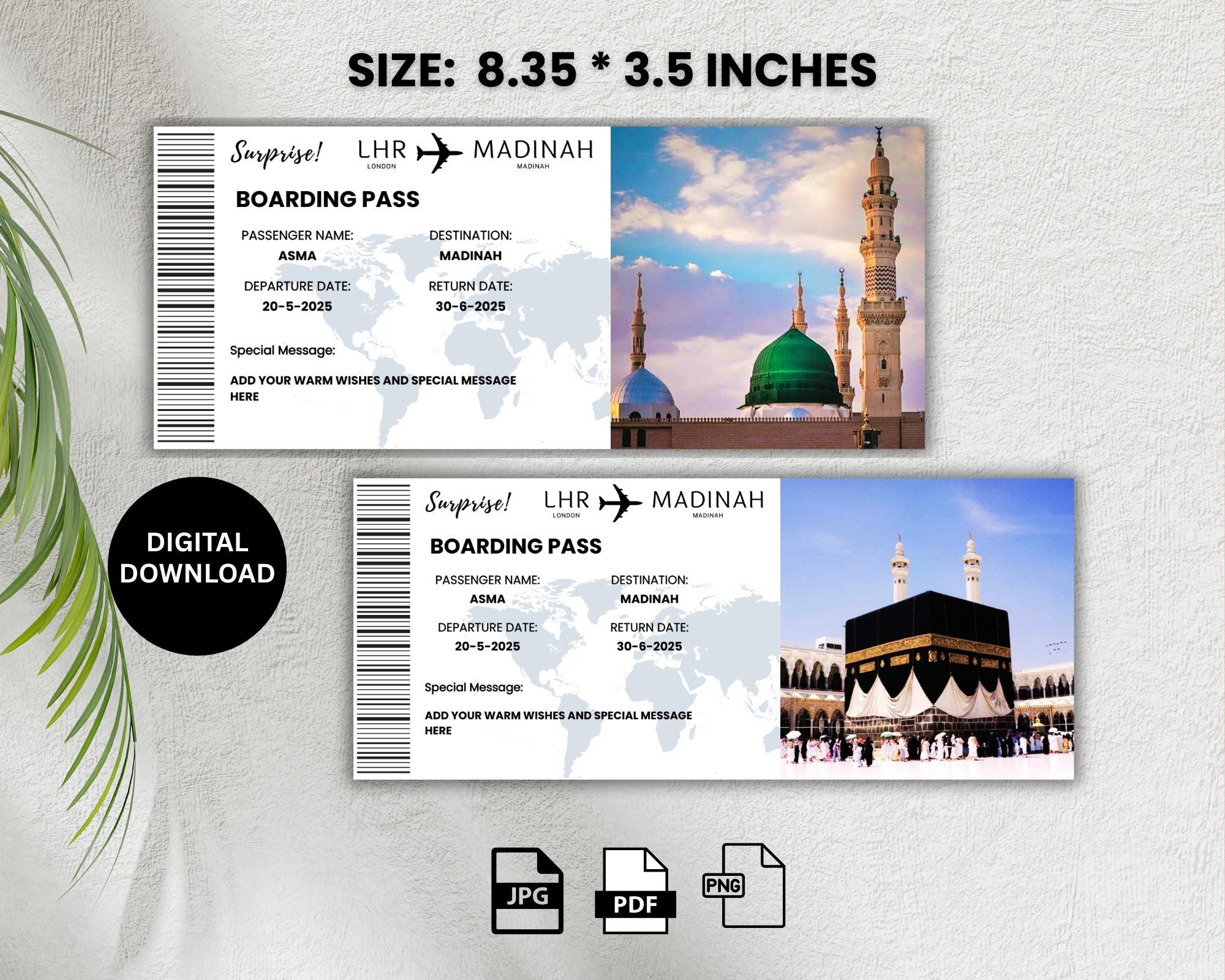 Editable Hajj Boarding Pass Ticket: Umrah Mubarak Gift (instant ...