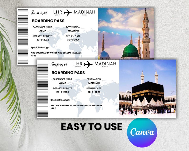 Editable Hajj Boarding Pass Ticket: Umrah Mubarak Gift (instant ...