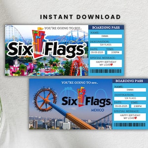 Editable Six Flags Gift Ticket, Birthday Surprise Ticket, Boarding Pass ...