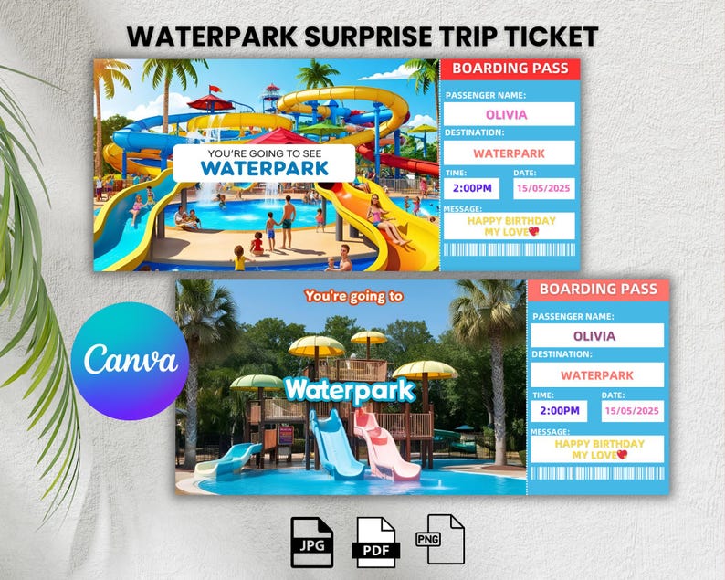 Editable Waterpark Surprise Trip Ticket Template, You’re Going to ...