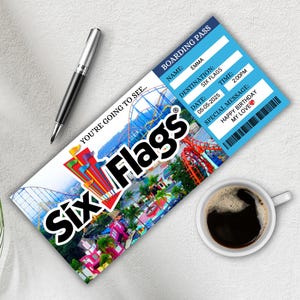 Editable Six Flags Gift Ticket, Birthday Surprise Ticket, Boarding Pass ...