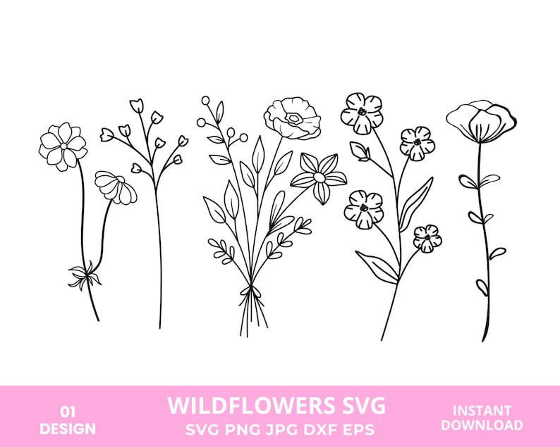 Wildflower Svg, Flower Meadow Svg, Minimalist Flower Svg, Wildflower ...