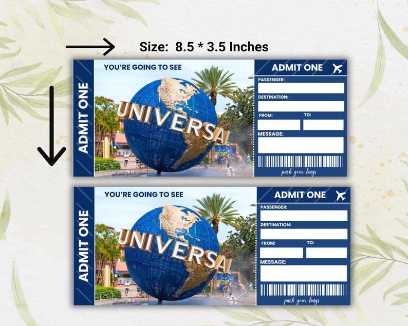Editable Surprise Universal Trip Ticket, Universal Gift Ticket, Boarding Pass, Ticket Template ...