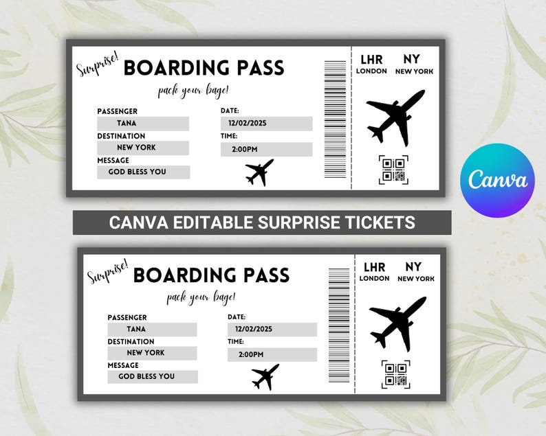 Editable Boarding Pass Template: Surprise Birthday Ticket (canva ...
