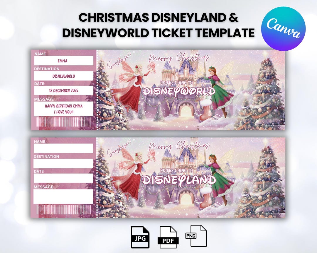 Editable Christmas Disneyland Ticket Template, Disneyworld Ticket ...